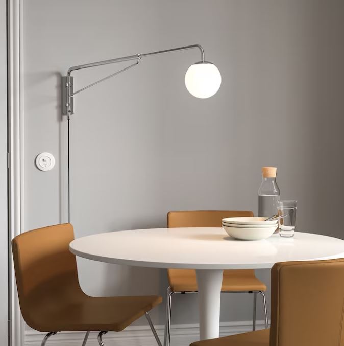 IKEA SIMRISHAMN Wall Lamp with Swing Arm Chrome-Plated-Opal White Glas ...