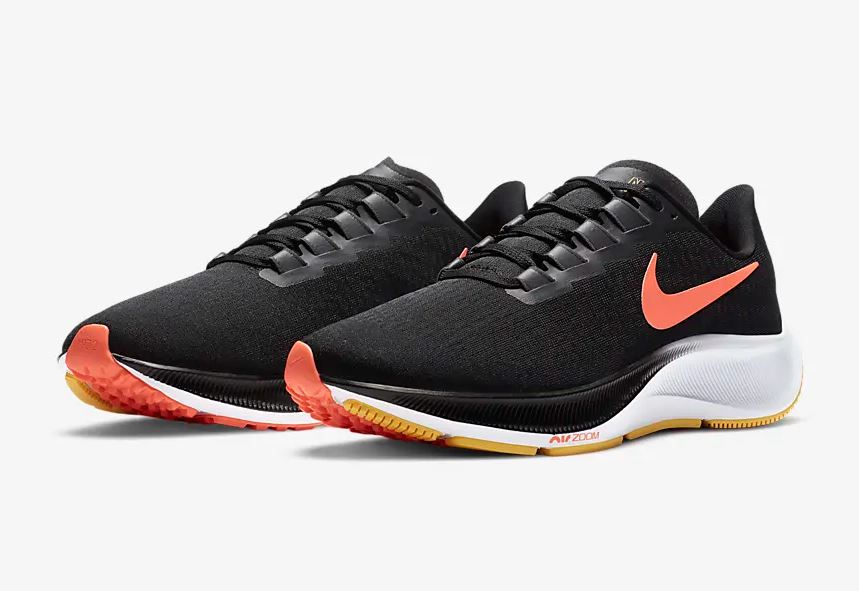 Nike Air Zoom Pegasus 37 Men's Road Running Shoes, Black/Bright Mango ...